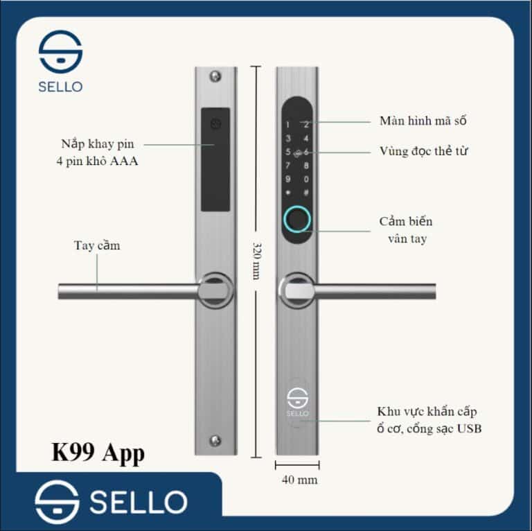 Khoá cửa vân tay SELLO K99 App nhôm kính chống nước